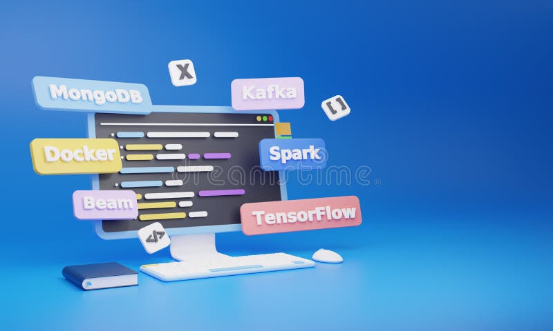 Big Data Concept with Computer, 3d Render Stock Illustration ...
