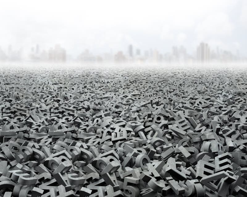Big Data Concept, Huge Gray Characters, Cityscape Skyline Stock Image ...