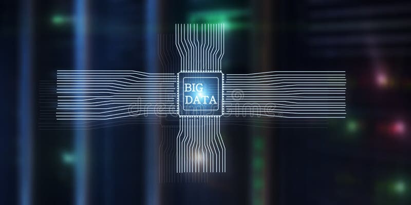 Big Data Concept on Modern Server Room. Blue Technology Background ...