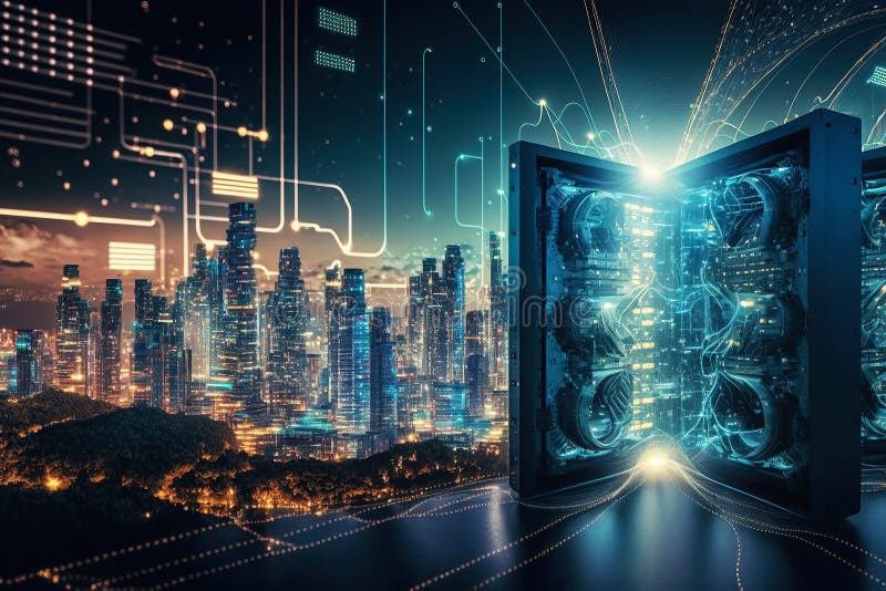 Big Data Connection Technology. Cityscape Telecommunication and ...