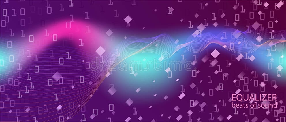Big Data Cyber Vector Landing Page. Purple Pink Blue Background. Matrix Flying Binary Code ...