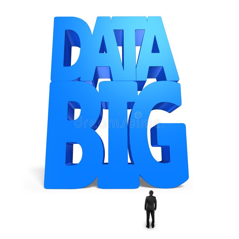 Big Data 3D Huge Blue Word with Small Businessman Stock Illustration ...