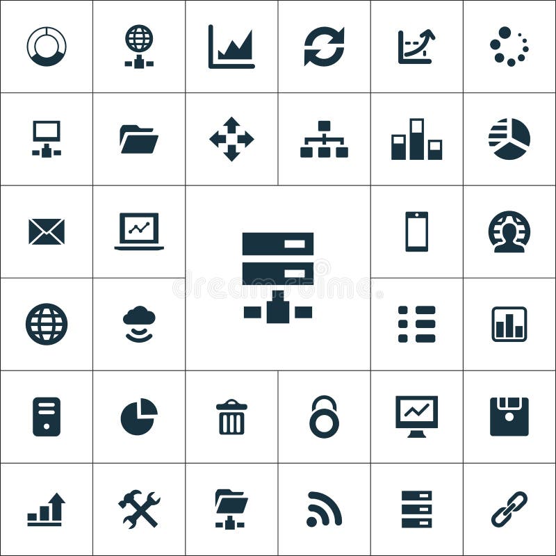 100 Big Data, Database Icons Set Stock Vector - Illustration of sign ...