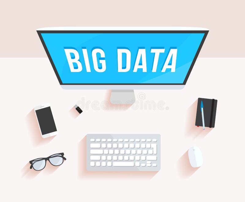 Big Data Desktop Computer stock vector. Illustration of communication ...