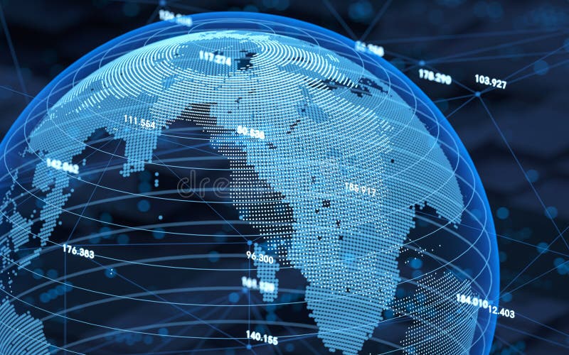 Big Data and Digital Earth, 3d Rendering Stock Illustration ...