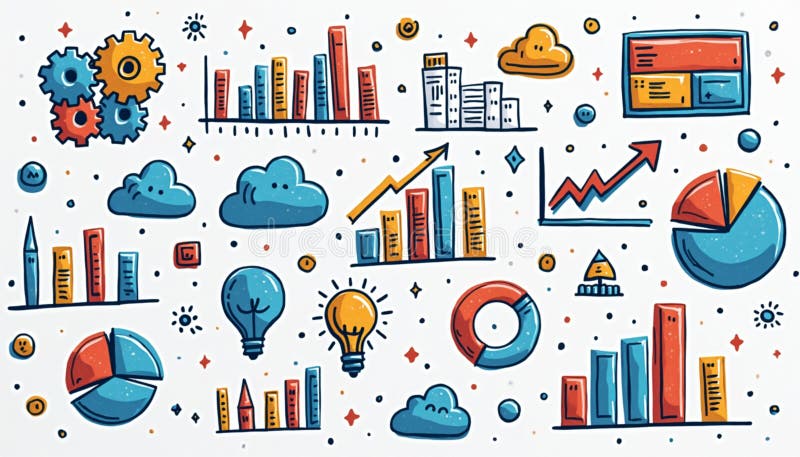 Big Data Doodle Icons stock illustration. Illustration of text - 386546670