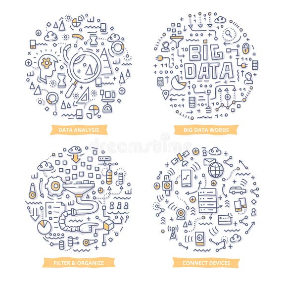 Big Data Doodle Illustrations Stock Vector - Illustration of network ...
