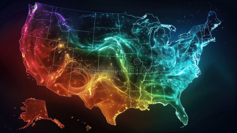 Big Data Flowing Across United States Map Visualization Stock Image ...