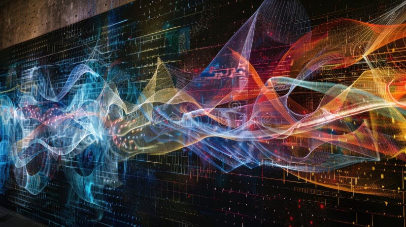 Big Data Flowing through Digital Space with Abstract Waves Stock Image ...