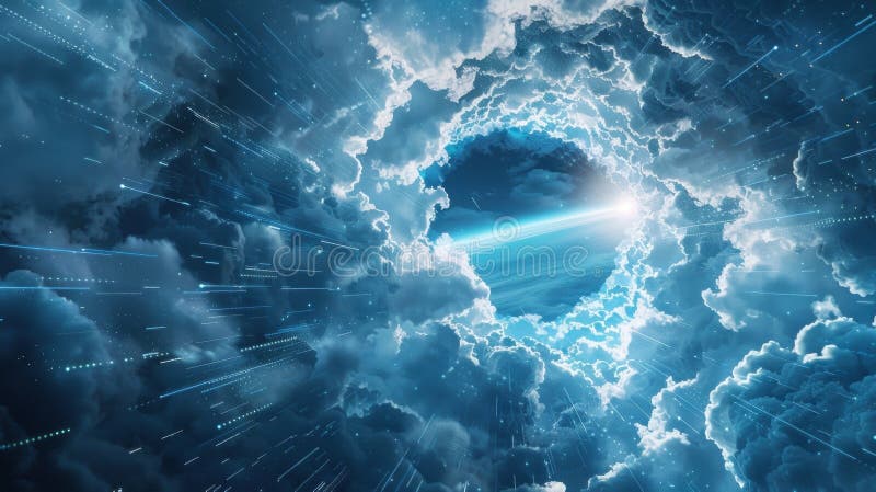 Big Data Flowing from Earth To Outer Space through Clouds Stock Photo ...