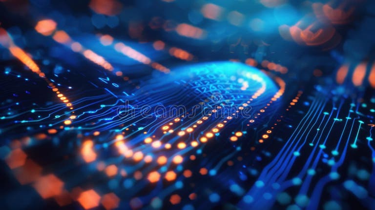 Big Data Flowing Through Futuristic Circuit Board With Binary Code