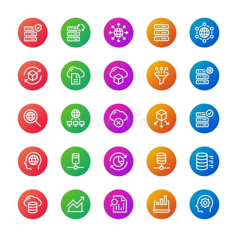 Big Data - 25 icons image. stock vector. Illustration of magnifier ...