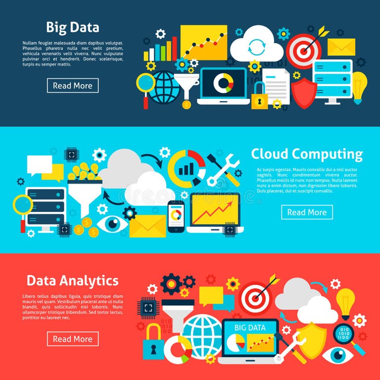 Big Data Horizontal Banners Stock Vector - Illustration of gear, graph ...