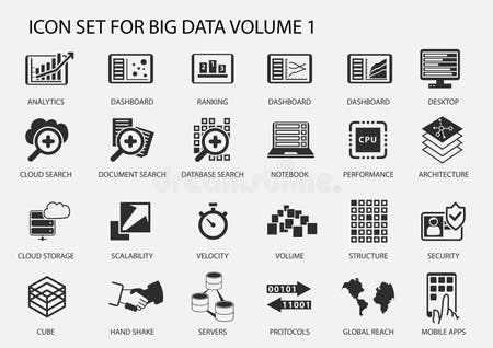 Big Data Icon Set in Flat Design Stock Vector - Illustration of ...