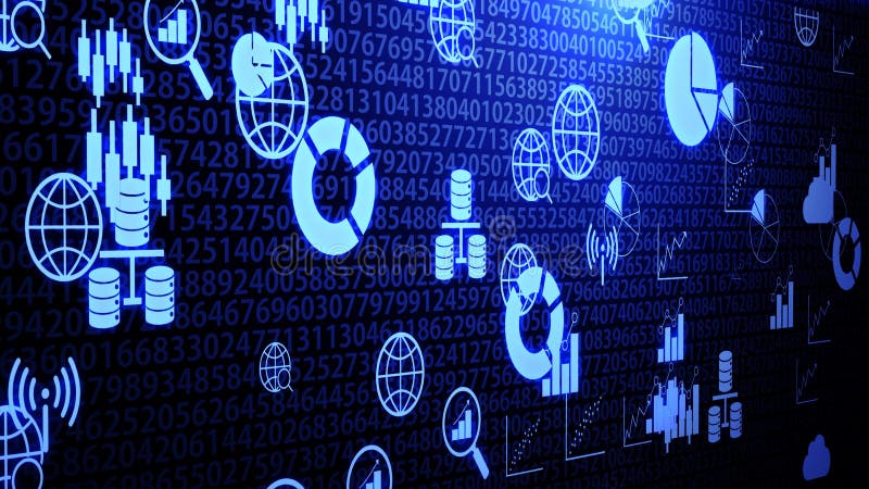 Big Data Icon Set Hovering on the Randoming Numbers Code Background ...