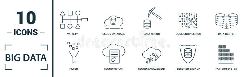 Big Data Icon Set. Include Creative Elements Cloud Hosting, Cloud Management, Data Science ...