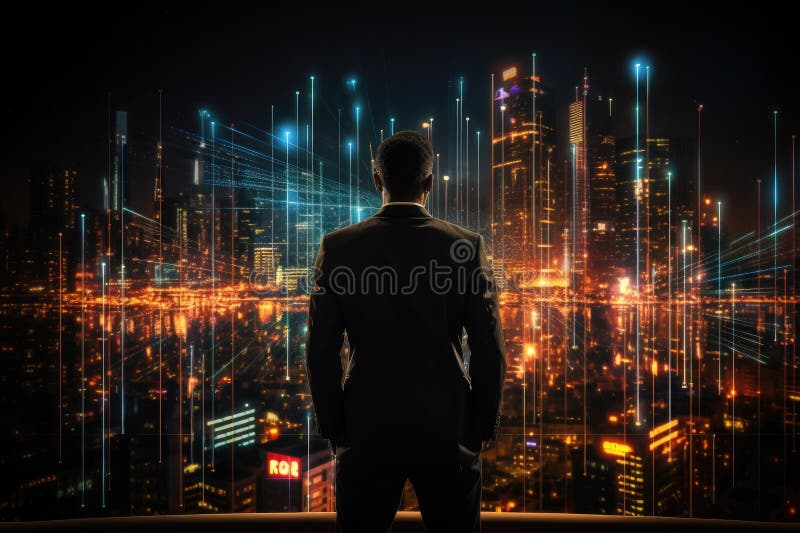 Big Data Information Structure on Screen. Businessman Research and ...