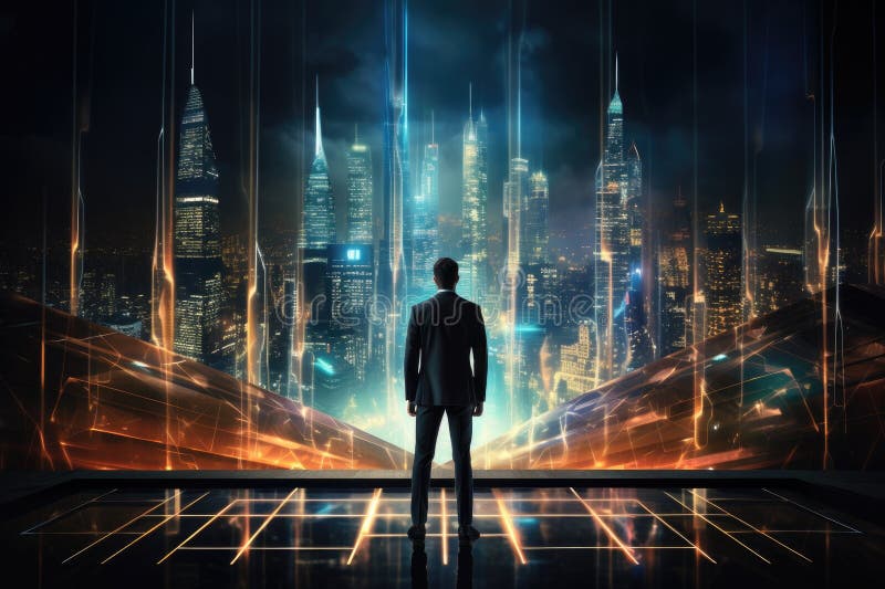 Big Data Information Structure on Screen. Businessman Research and ...