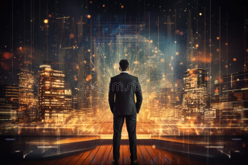 Big Data Information Structure on Screen. Businessman Research and ...