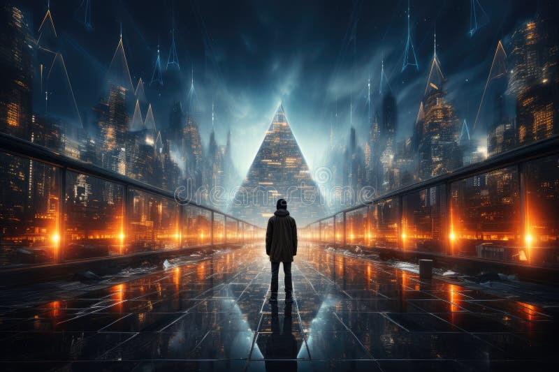 Big Data Information Structure on Screen. Businessman Research and ...