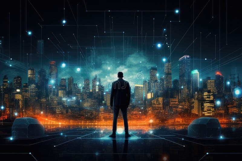 Big Data Information Structure on Screen. Businessman Research and ...