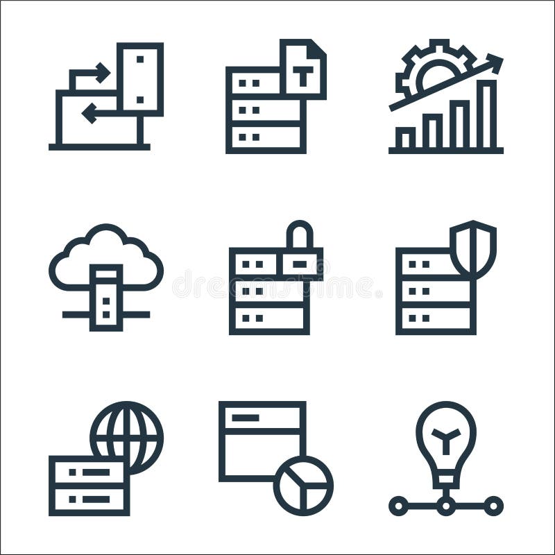 Big Data Line Icons. Linear Set Stock Vector - Illustration of server, protection: 192583063