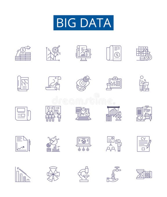 Big Data Line Icons Signs Set. Design Collection of Analytics, Storage, Predictive, Mining ...