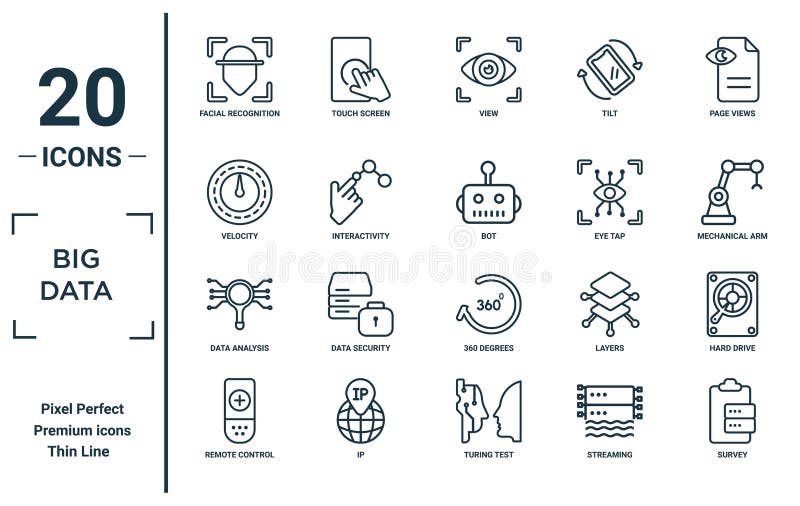 Big.data linear icon set stock vector. Illustration of survey - 207074211
