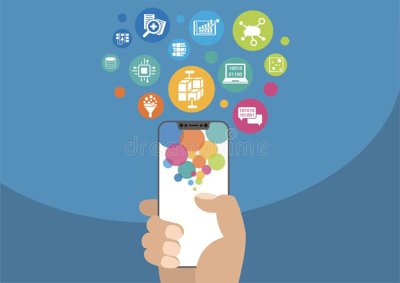 Big Data and Mobile Analytics Concept As Illustration with Hand Holding ...