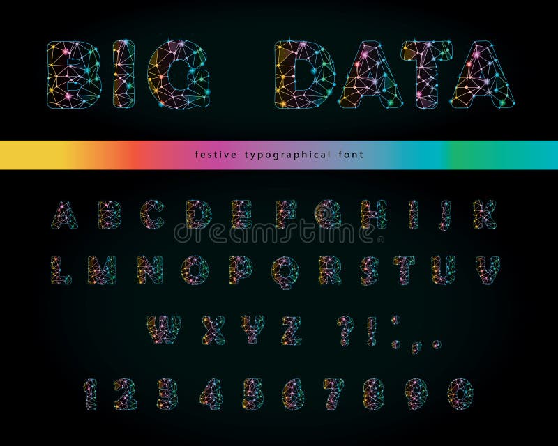 Starry Modern Font. Abstract Polygonal Letters and Numbers with Texture ...