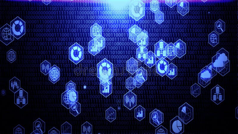 Big Data Objects Icon in Hexagon Shapes Hovering on the Randomising ...