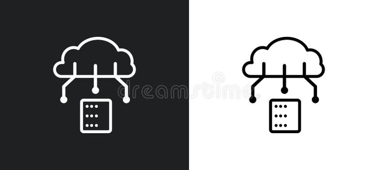 Big Data Outline Icon in White and Black Colors. Big Data Flat Vector ...