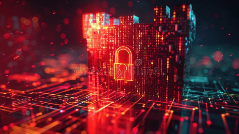 Big Data Padlock Protecting Server Farm with Futuristic Binary Code Stock Photo - Image of code ...