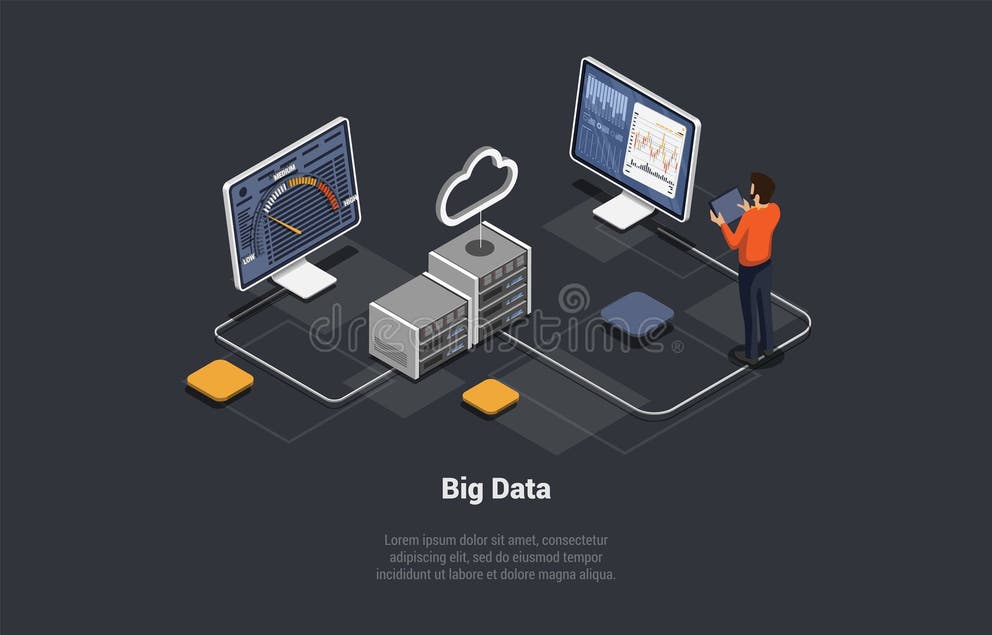 Big Data Processing Center, Cloud Database. Server Room with Hardware ...