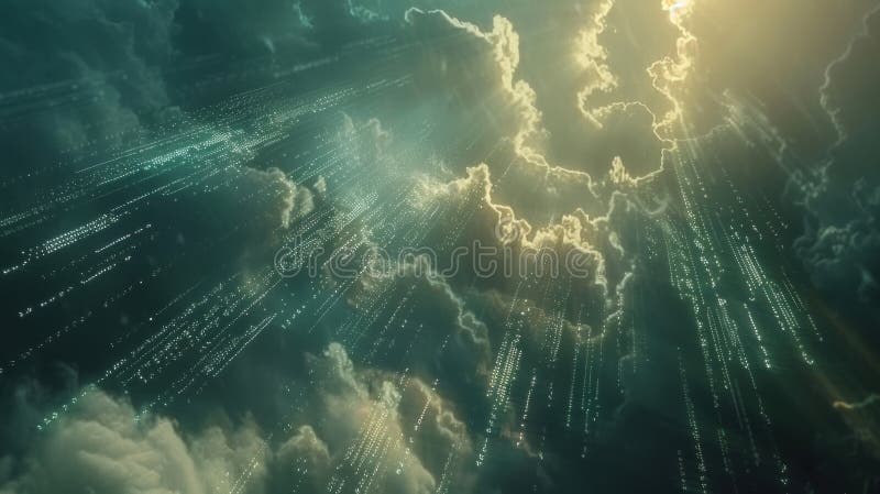 Big Data Raining from Cloudy Sky at Sunset Stock Photo - Image of network, computing: 349708754