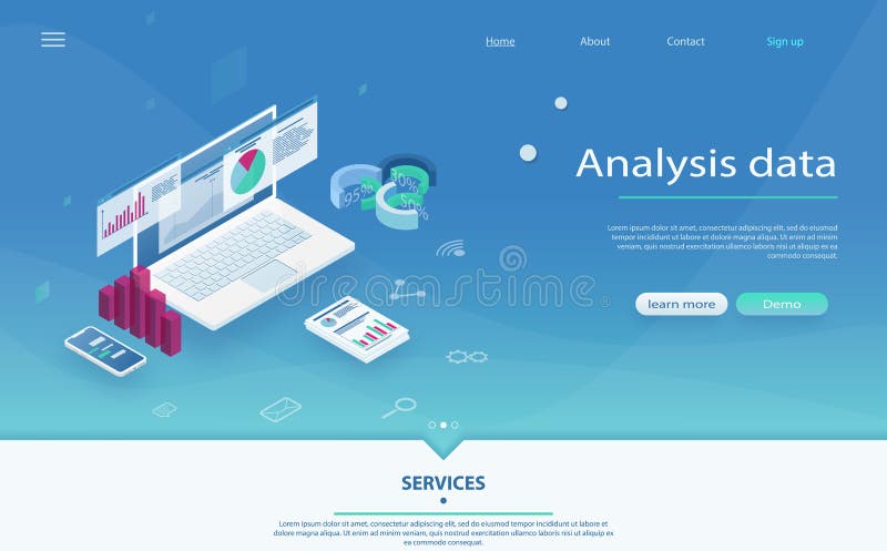 Data Analysis Server Isometric Vector Illustration. Big Data Report ...