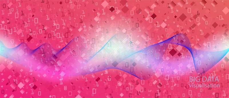 Big Data Sales Vector Background. Fractal Liquid Glow Matrix Flying Binary Code. Purple Pink ...