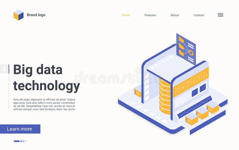 Big Data Server Machine Isometric Landing Page Design, Cartoon 3d Info ...