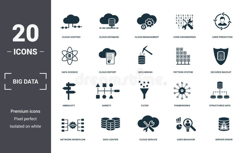 Big Data Set Icons Collection. Includes Simple Elements Such As Cloud Hosting, Cloud Database ...