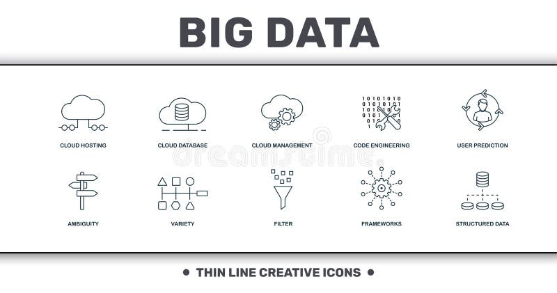 Big Data Set Icons Collection. Includes Simple Elements Such As Cloud Hosting, Cloud Database ...