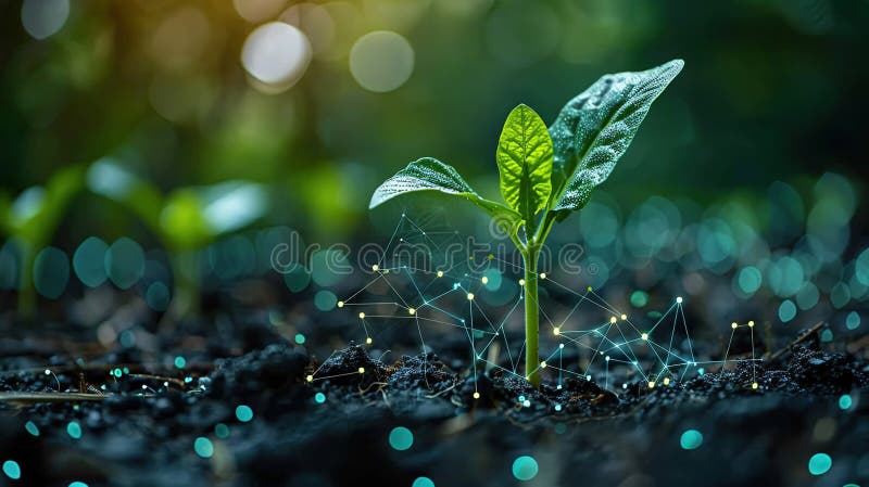 Big Data. Smart Farming and Agriculture Innovation. a Young Corn Sprout ...