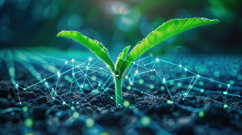 Big Data. Smart Farming and Agriculture Innovation. a Young Corn Sprout ...