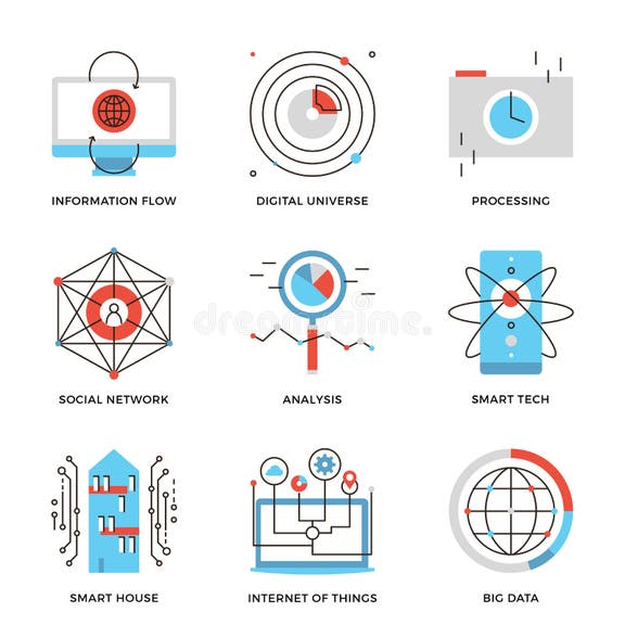 Big Data and Smart Technology Line Icons Set Stock Vector ...