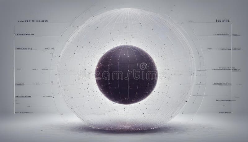 Big Data Sphere Visualization with Text. HUD Wireframe Mesh Sphere with ...