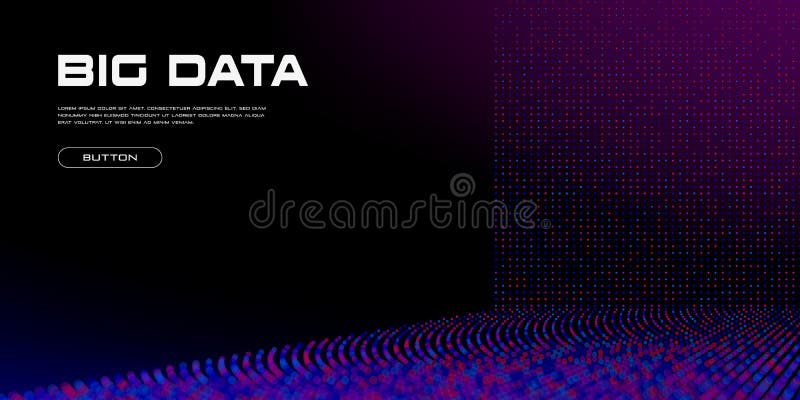 Big Data Stream with Depth of Field Effect DoF. Vivid Big Data Particles with Bokeh Effect and ...