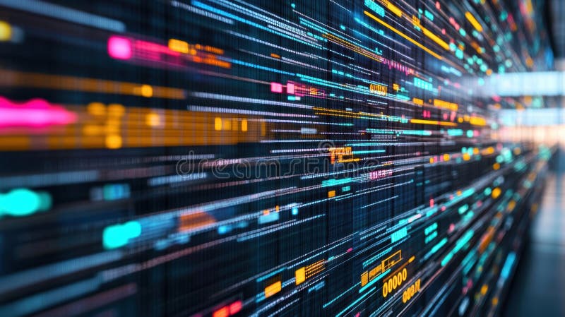 Big Data Stream Flowing on Server Room Wall Stock Image - Image of ...