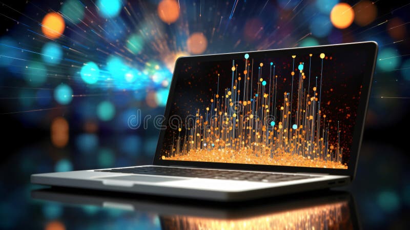 Big Data Technology Background: Laptop in Action Stock Illustration ...