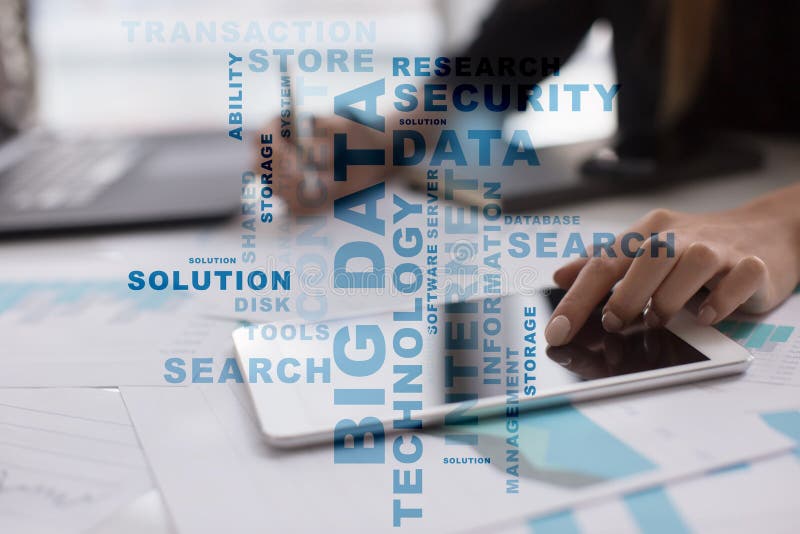 Big Data Technology and Internet Concept on the Virtual Screen. Words ...