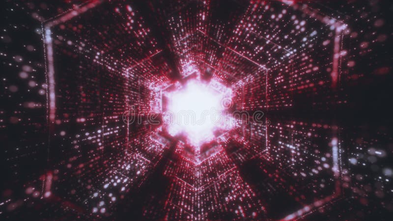 Big Data Technology Red Tunnel, Digital Red Hexagon Tube, Information Flow, Futuristic Matrix ...