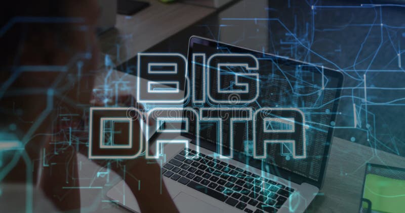 Big Data Text Animation Over Person Working on Laptop with Code on ...